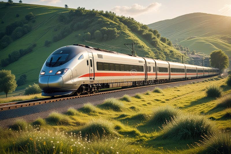 A High-speed Bullet Train Speeding through a Countryside Landscape ...