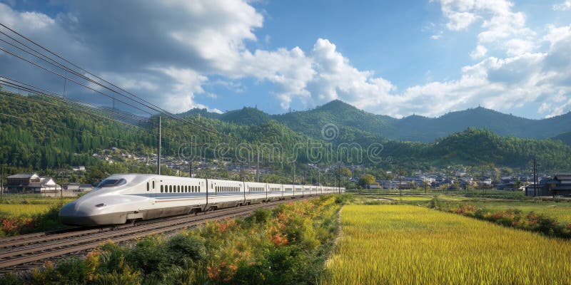 A Bullet Train Speeding through the Countryside View Stock Illustration - Illustration of public ...