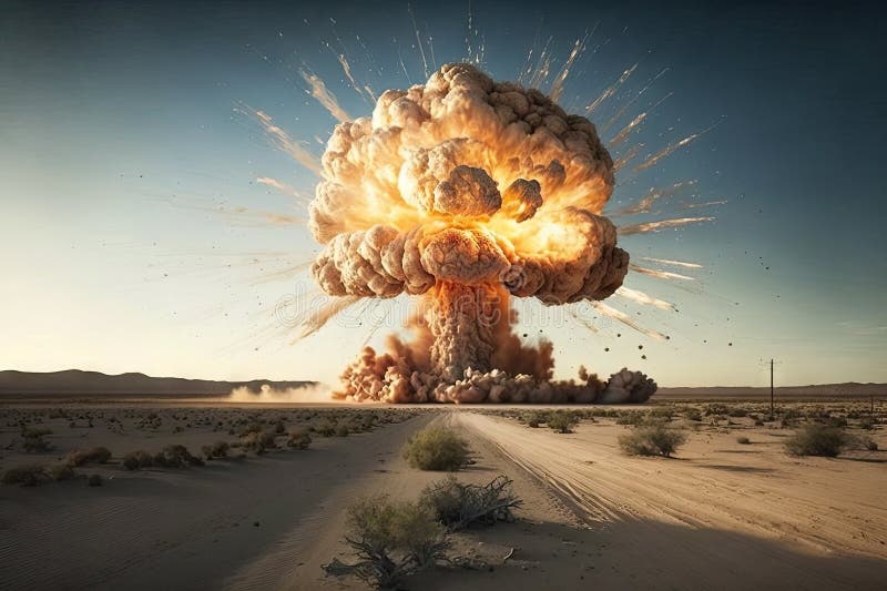 Nuclear Bomb Explosion, with Mushroom Cloud Rising into the Sky Stock ...