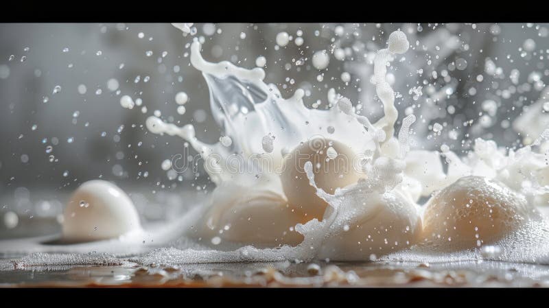 Dramatic Milk Splash with Eggs on a Wooden Table Stock Image - Image of ...