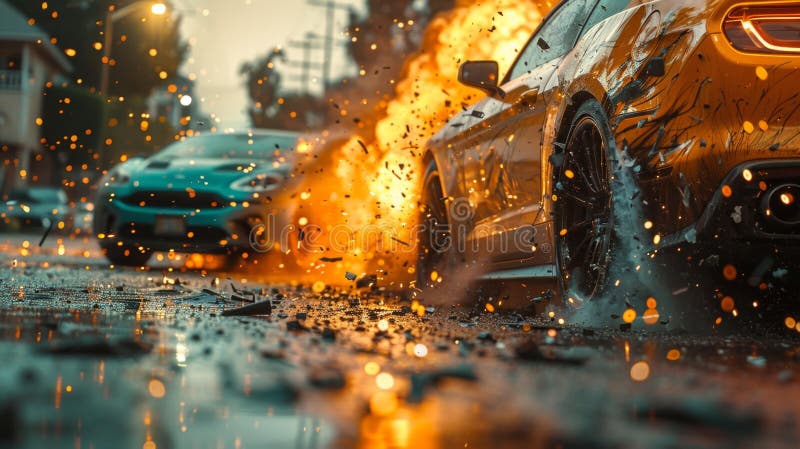High-Speed Car Chase Explosion - Generative AI Stock Illustration ...