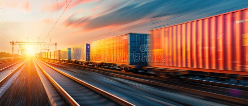 High-Speed Cargo Train in Motion at Night. Generative Ai Stock ...