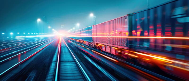 High-Speed Cargo Train in Motion at Night. Generative Ai Stock ...