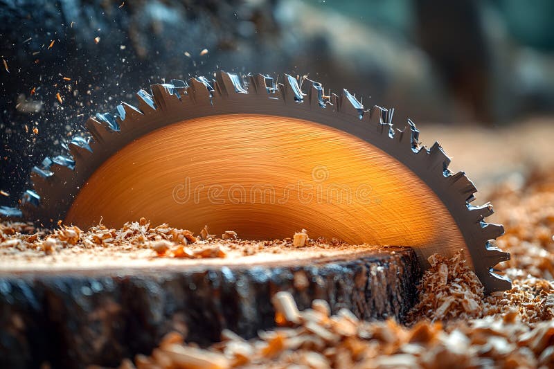Industrial Precision: High-Speed Circular Saw Cutting through Wood for ...