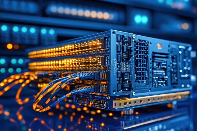 High-Speed Connectivity: Network Switch, Computer Server, and Cable ...