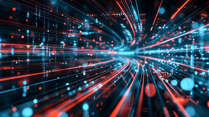 High-Speed Data Stream Visualized As Glowing Light Trails in a Digital ...