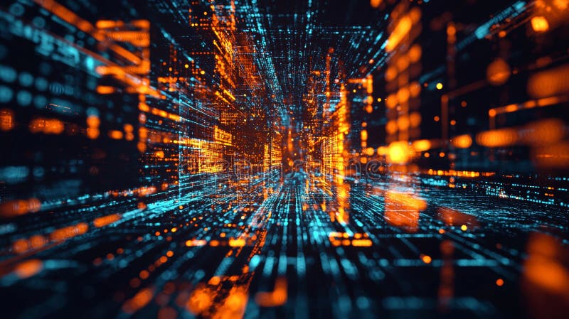 High-speed Data Transfer with Blue and Orange Digital Lights Stock ...