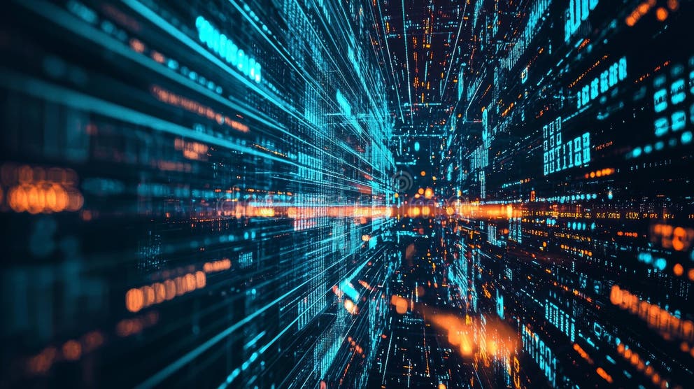 High-Speed Data Transfer with Blue and Orange Lights Stock Image ...