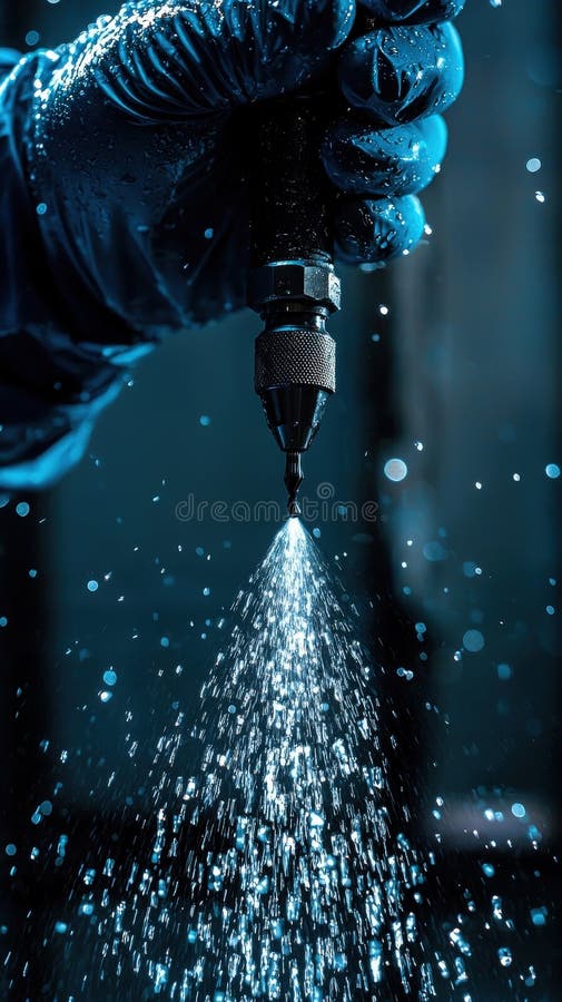 Dentist Tool Spraying Water in Dramatic Blue-lit Scene with Water ...