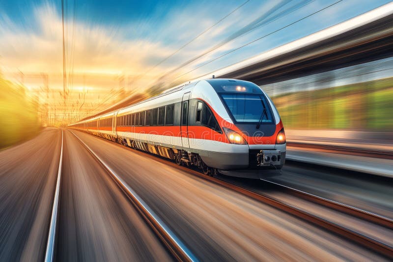 A High-speed Driverless Train Glides through a Natural Landscape Stock ...