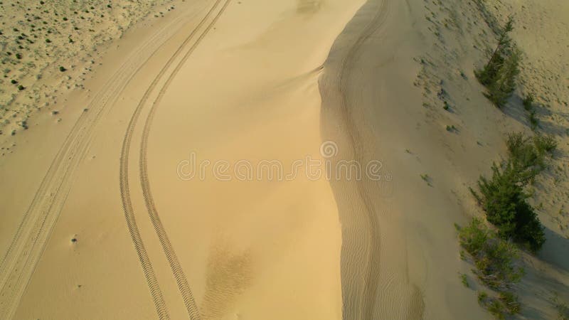 High-speed Drone Flyover with Turns Over Desert Dune and Vegetation ...
