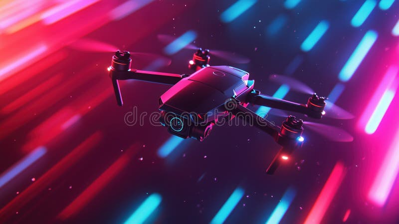 High-speed Drone Soaring through Vibrant Neon Lights during Nighttime Stock Photo - Image of ...