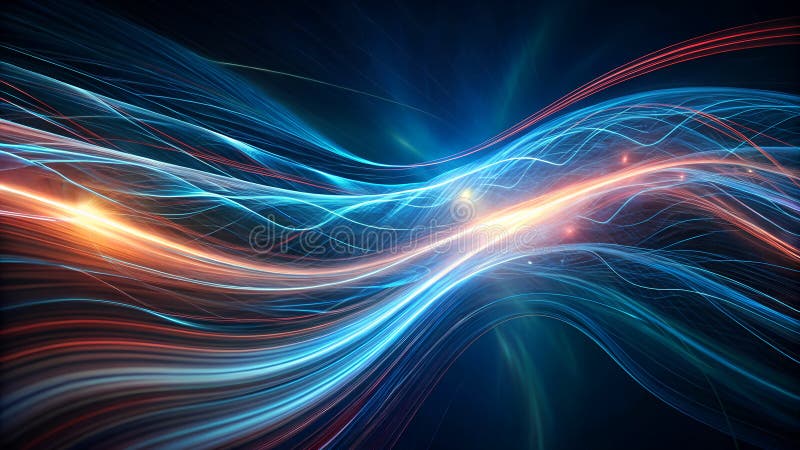 High-speed Energy Glows Light Lines and Circles Flow in Background ...