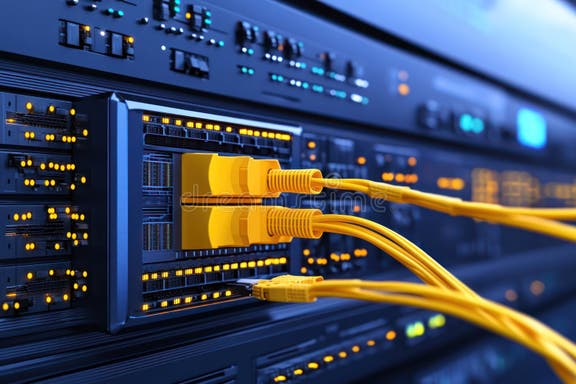 High-speed Ethernet Cables Connected To Internet Switch in Modern Data Center, Information ...