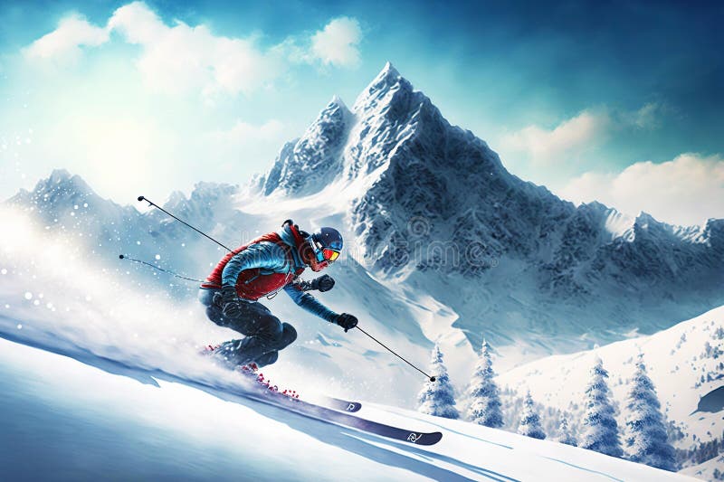 High-speed Extreme Descent from Mountain on Skiing, Generative Ai Stock ...