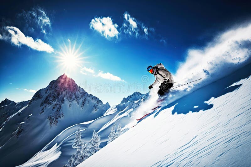 High-speed Extreme Descent from Mountain on Skiing, Generative Ai Stock ...