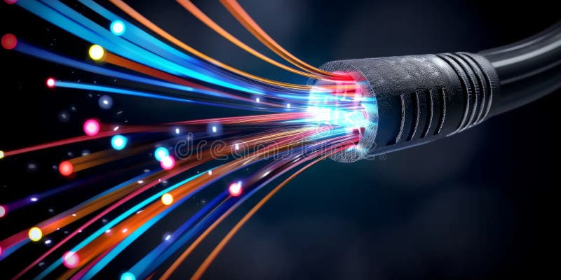 High-Speed Fiber Optic Cable Transmitting Colorful Light Signals in ...