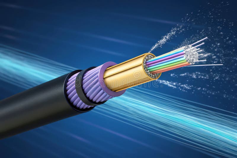 High Speed Fiber Optic Cable Transmitting Data with Glowing Particles ...