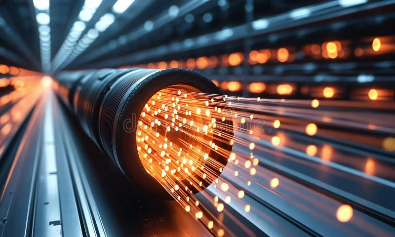 High-speed Fiber Optic Cable Transmitting Data in a Server Room Stock ...