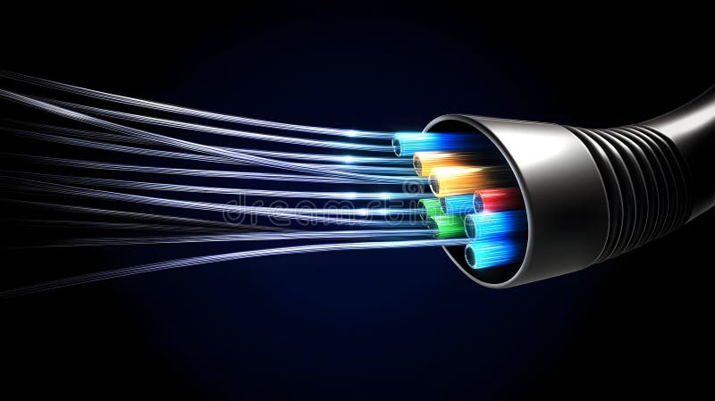 High-speed Fiber Optic Cables Glowing with Multicolored Light Stock ...