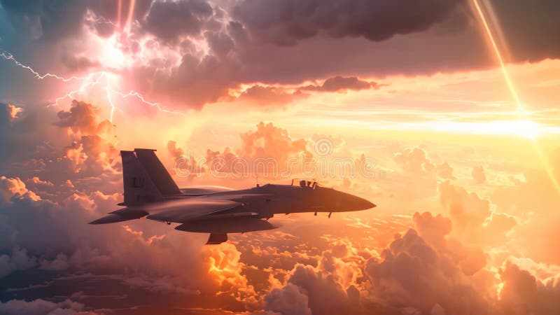 A High-speed Fighter Jet Cuts through Dark Clouds As it Flies through ...
