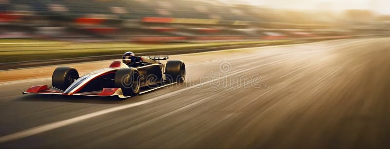 A High-speed Formula One Car Racing on a Track with Motion Blur Effect ...