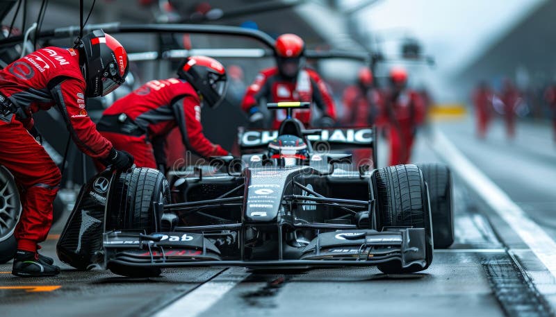 High Speed Formula One Pit Stop Teamwork and Competition with Crew in ...