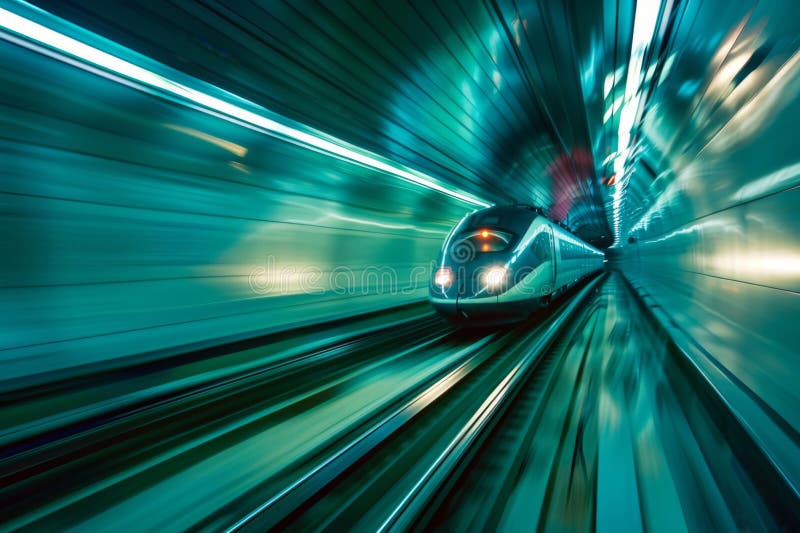 High-speed Futuristic Train Rushing at High Speed in a Tunnel with ...