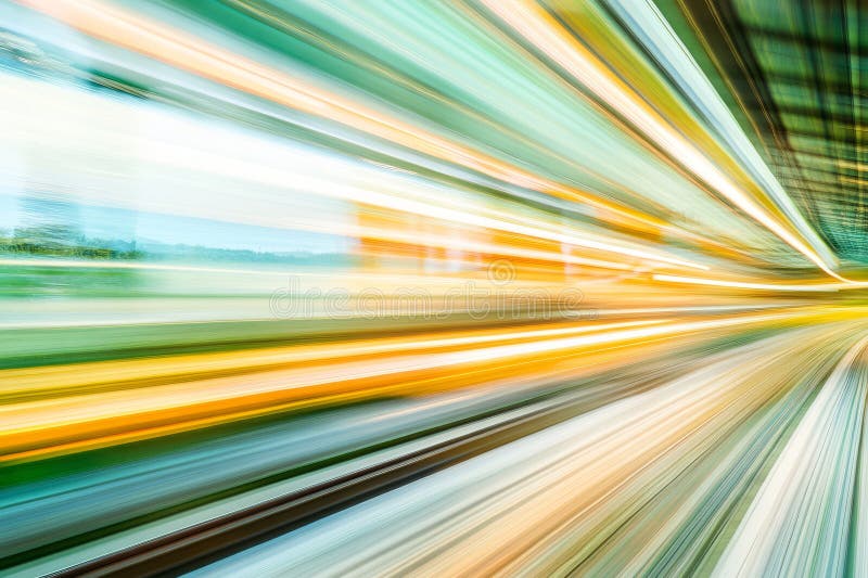High-speed Futuristic Unmanned Train Rushes Forming Solid Image Blur ...