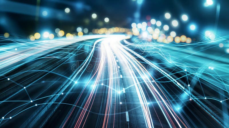 High-speed Highway Illuminated Light Trails Abstract Digital Network ...