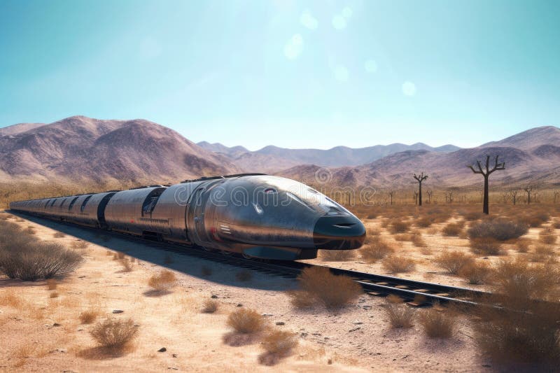 High-speed Hyperloop Capsule Racing through Desert Terrain Stock ...