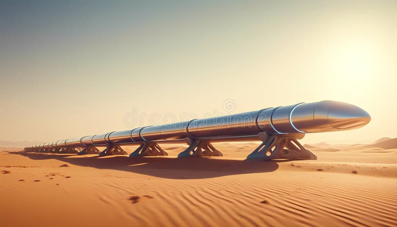 A High-speed Hyperloop System Elevated Above a Desert Stock ...