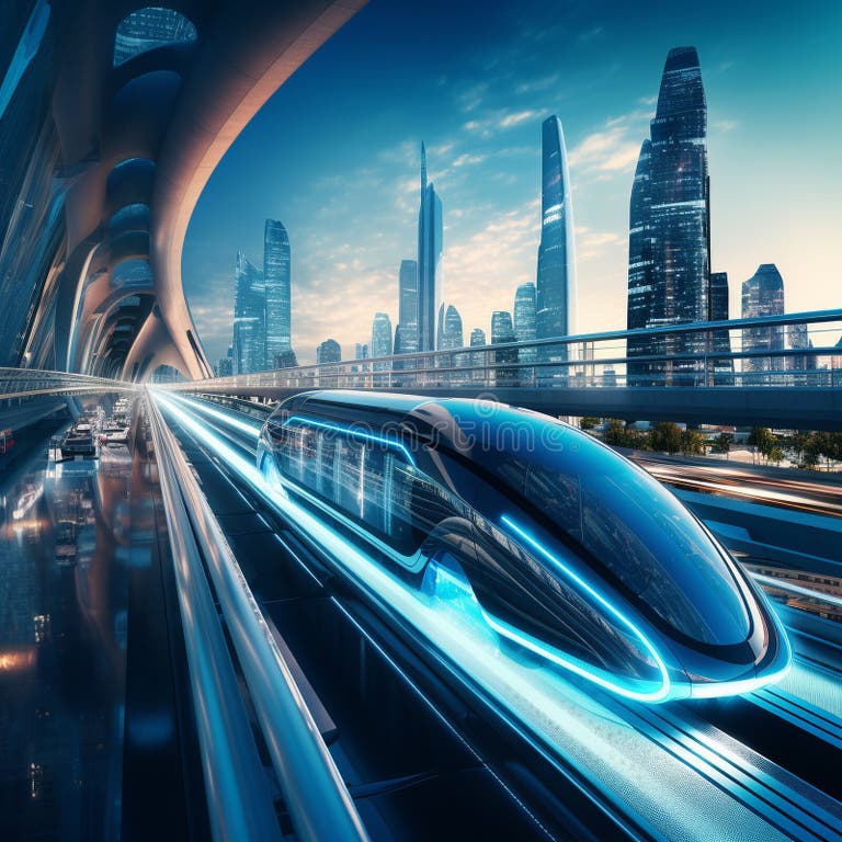 A High-speed Hyperloop Train Gliding through a Network Over the City ...
