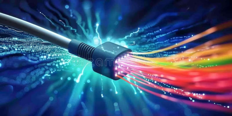 High-Speed Internet Connection with Vibrant Fiber Optic Cable and Light ...