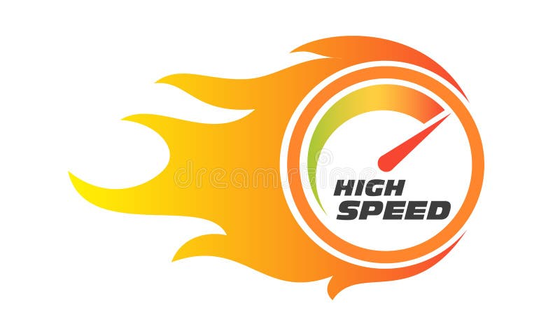 Speed Logo Design with Flame Effect. Speedometer Vector Icon Wit Stock ...