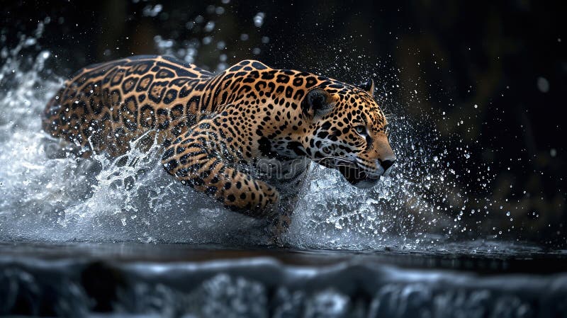 High Speed Jaguar Running through Water. Generative AI Stock ...