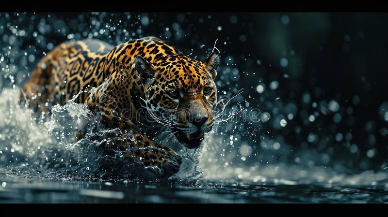 High Speed Jaguar Running through Water. Generative AI Stock ...