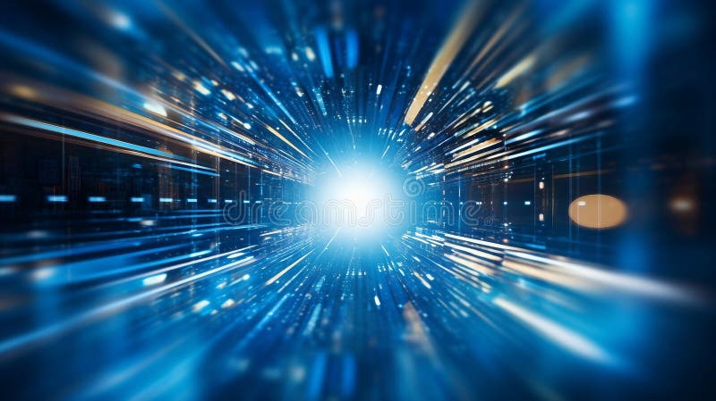 High-Speed Light Trails in Blue, Converging Towards a Central Point ...