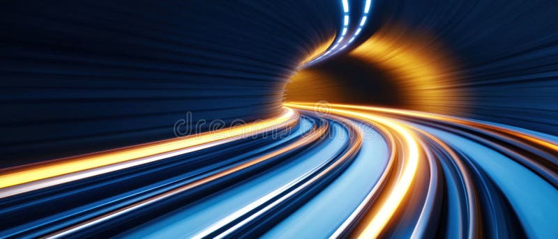 High-Speed Light Trails in Curved Tunnel Stock Illustration ...