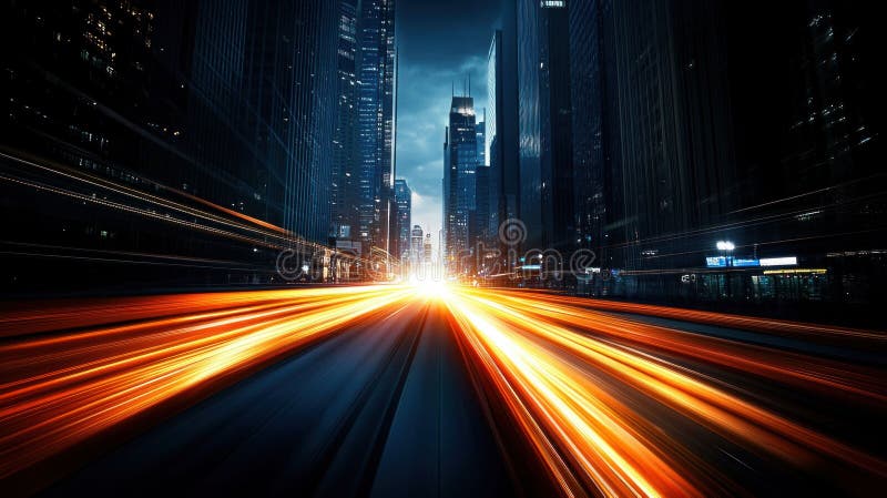 High-Speed Lights in Modern City at Night Stock Illustration ...