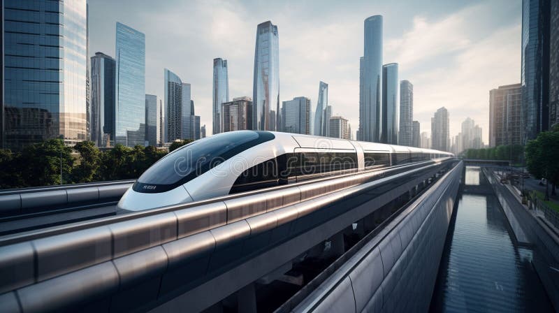 Maglev Train in Cartoon Style Stiker on White Background on Isolated ...