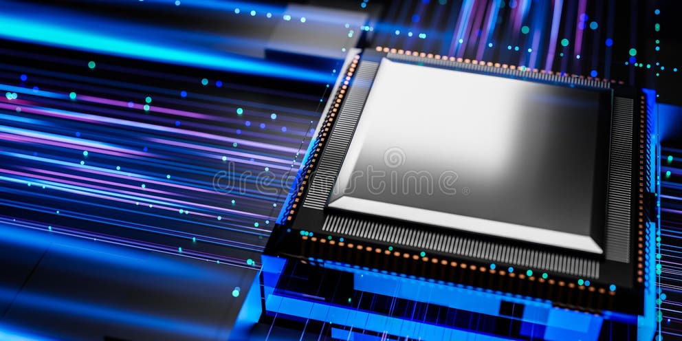 High Speed Microprocessor Chip with Dynamic Glowing Lines, Futuristic Data Transfer, Digital ...