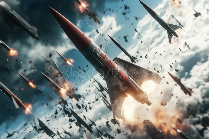 High-speed Missile Launch Amidst Dynamic Clouds and Explosive Sky ...