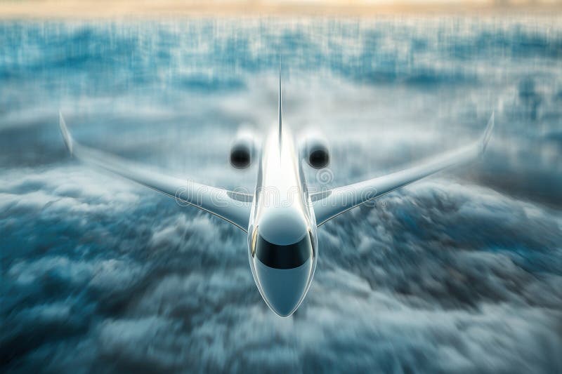High Speed Modern Airplane Speeding Above the Clouds. Generative Ai ...