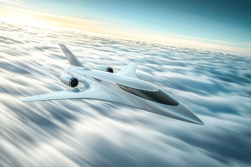 High Speed Modern Airplane Speeding Above the Clouds. Generative Ai ...