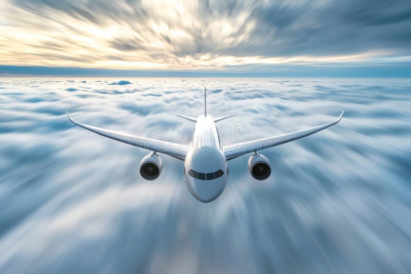 High Speed Modern Airplane Speeding Above the Clouds. Generative Ai ...