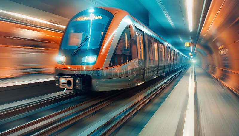 High-speed Modern Subway Train Moving in a Tunnel. Stock Photo - Image ...
