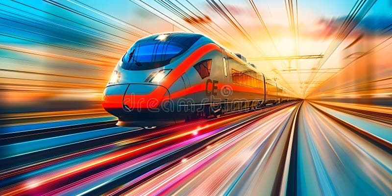 High-Speed Modern Train on Dynamic Track at Sunset Stock Image - Image ...
