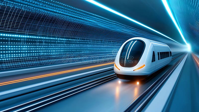 High Speed Modern Train Moving through Illuminated Tunnel with Dynamic ...