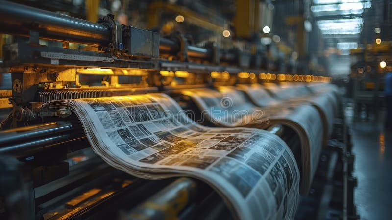 High-Speed Newspaper Printing Process in Action Stock Illustration ...